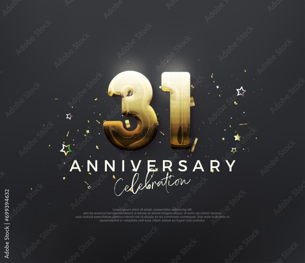 31st anniversary celebration, with shiny gold numbers on a black ...