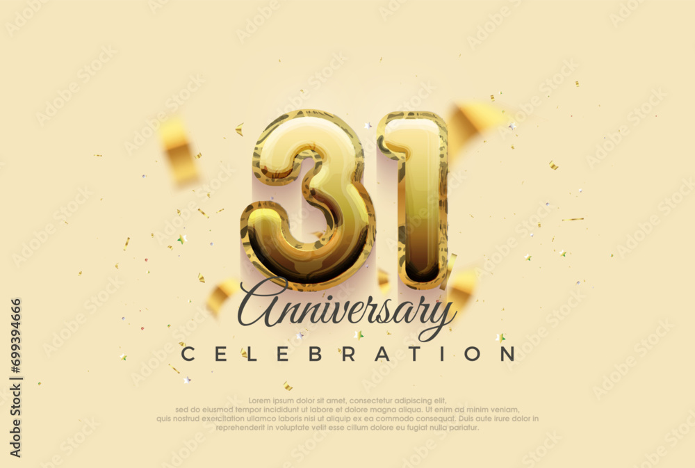 31st anniversary celebration, vector design with shiny gold balloons ...