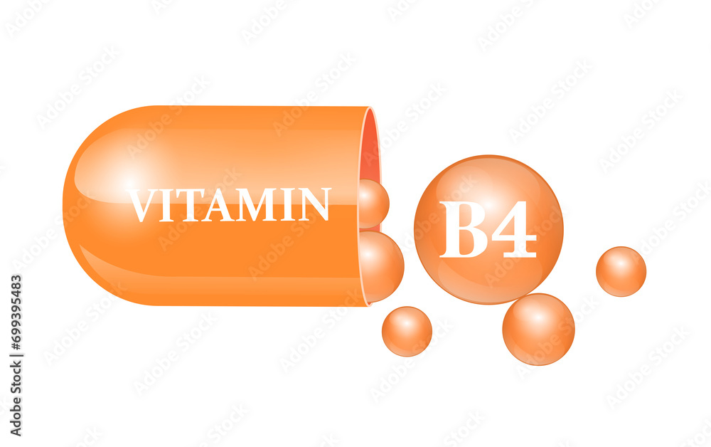 Capsule vitamin B4 structure orange and white with circular bubbles ...