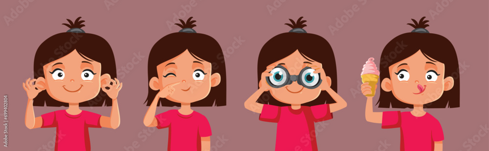 Vector Girl Depicting See, Hear, Smell, taste and Touch Senses ...