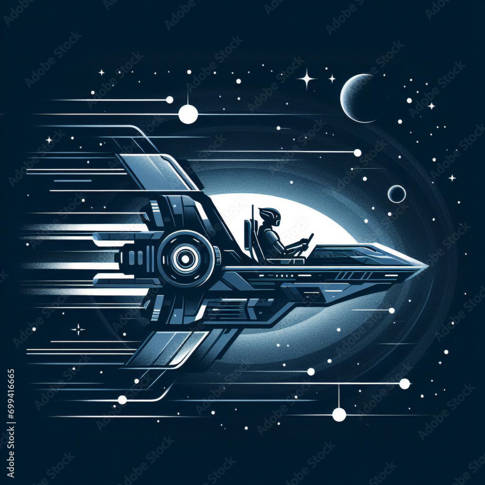 Robot as astronaut. Robot cyborg riding spaceship on space. spaceship ...