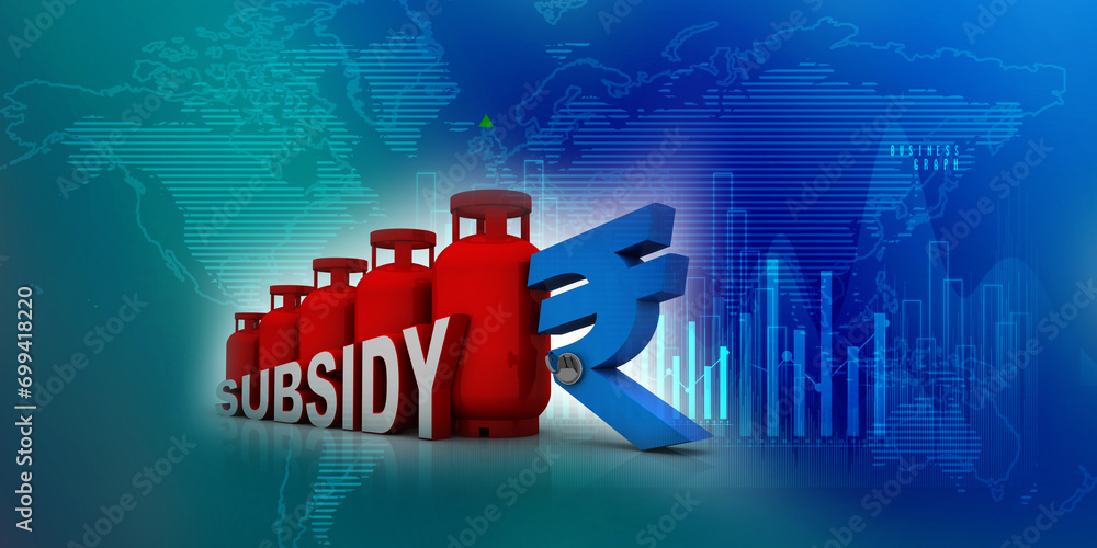 Poster 3D rendering illustration Gas Cylinder with indian rupee subsidy ...