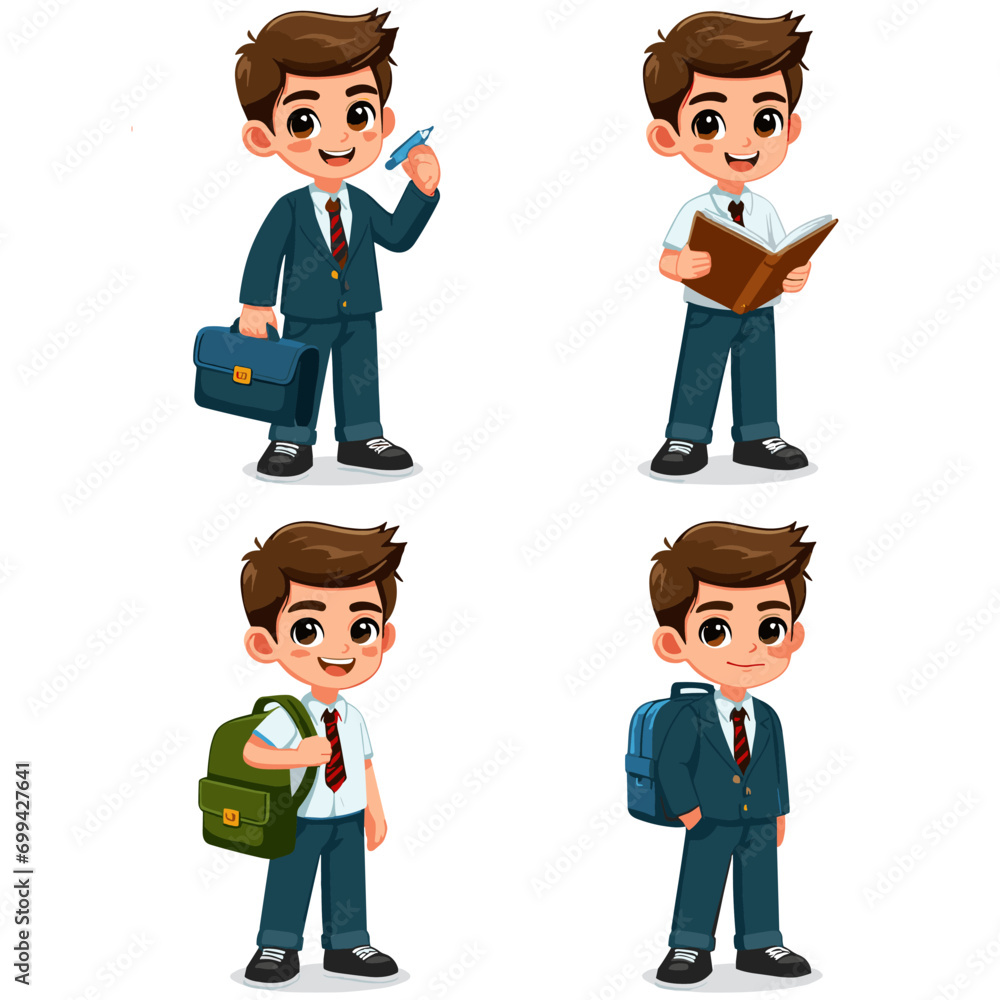 School boy character creation, kit vector set. Back to school pre ...