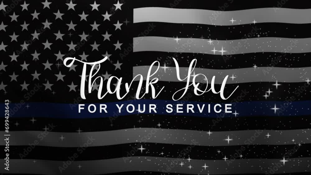 Thank you Lettering Text Animation with American Police Flag background ...