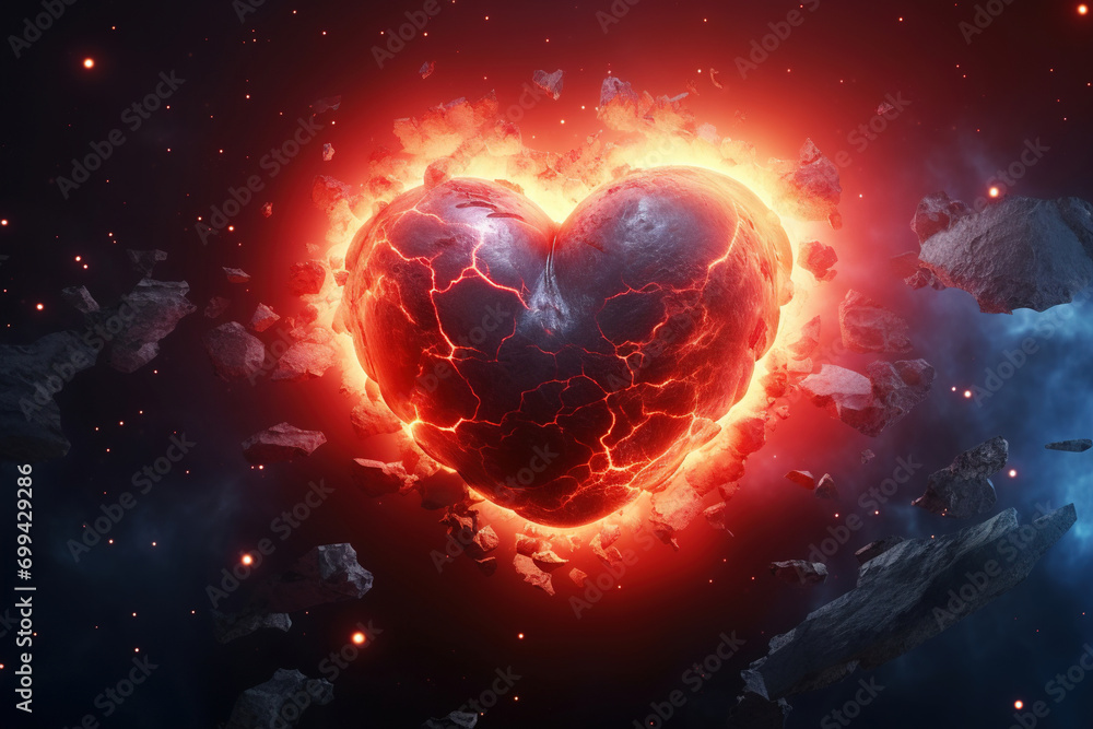 Heart Shape Universe. Symbol of Love, Meteorite Explosion in Space with ...