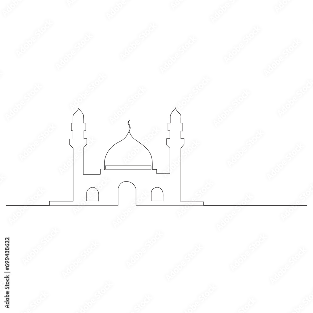 Mosque line art drawing islamic ornament background. Single line draw ...
