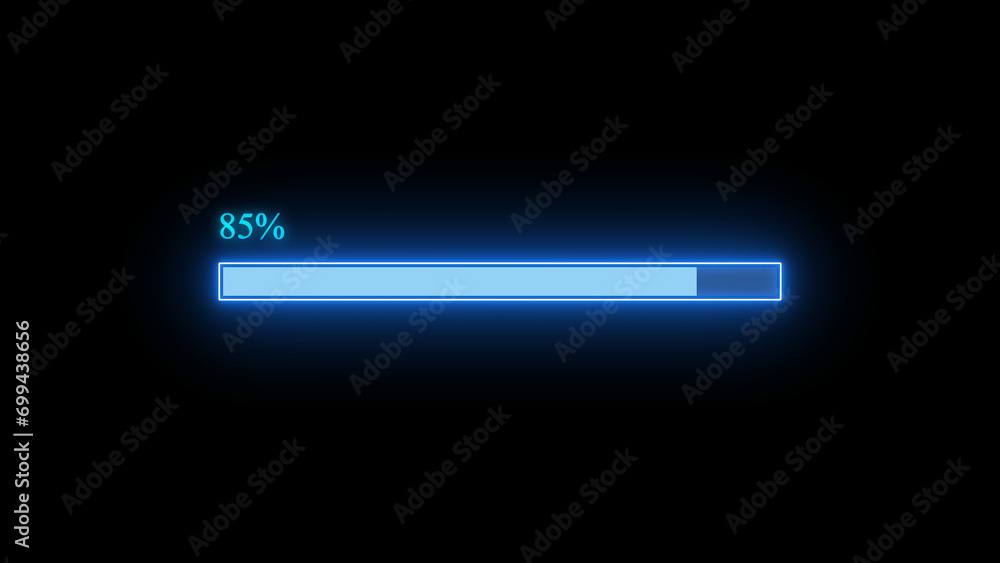 Amazing neon light progress bar animated on black background, Loading ...