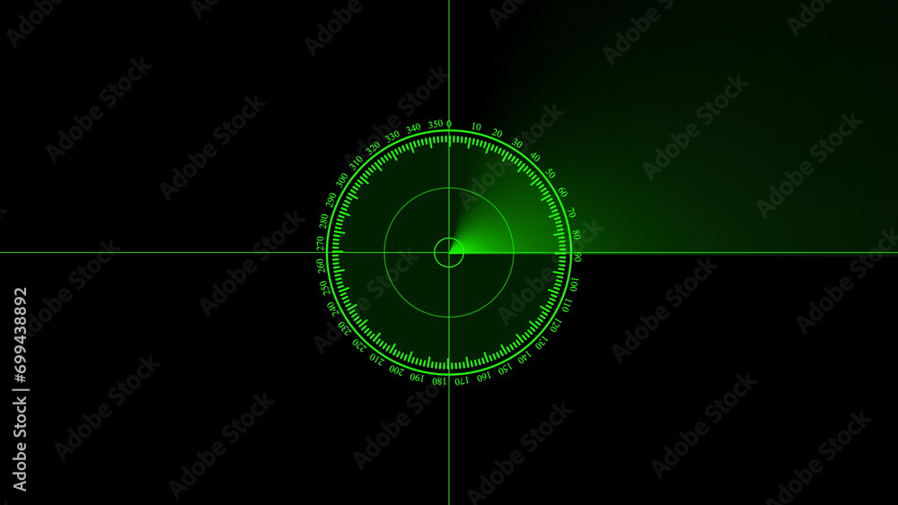 Radar screen animation, green color and location scanning place moving ...