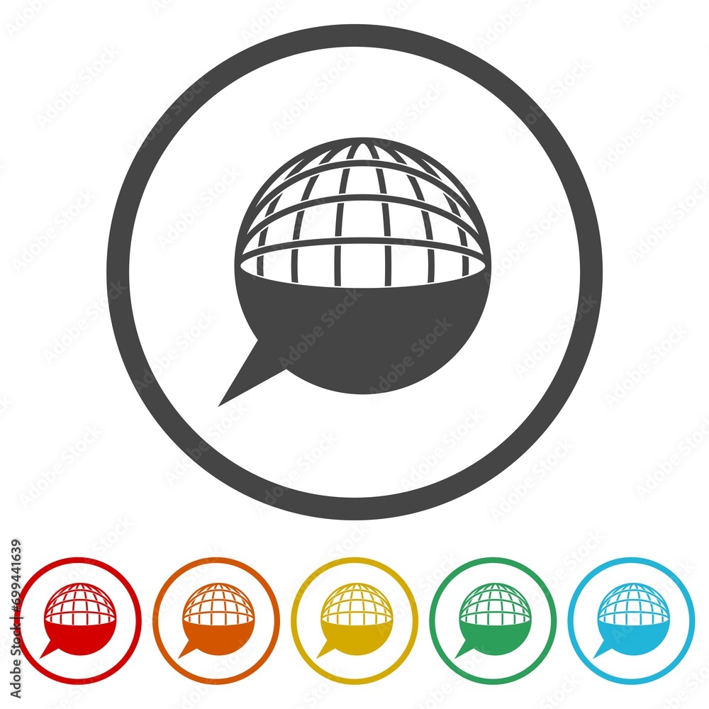 Translation globe glyph icon. Set icons in color circle buttons Stock ...