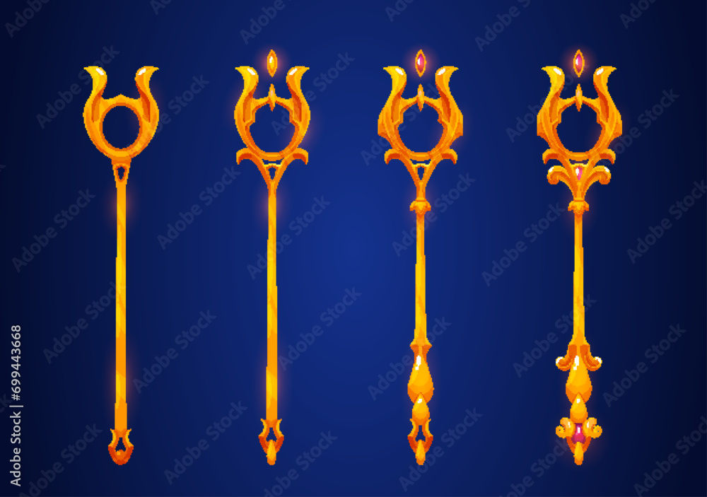 Fantasy scepter golden metal for game level rank ui design. Cartoon ...