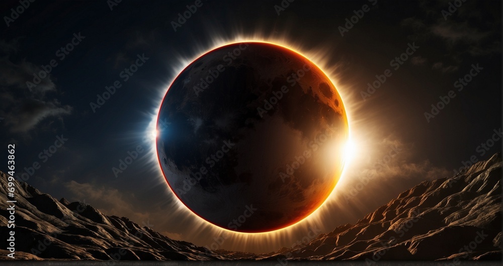 Solar eclipse The moon delicately covers the sun, casting a captivating ...