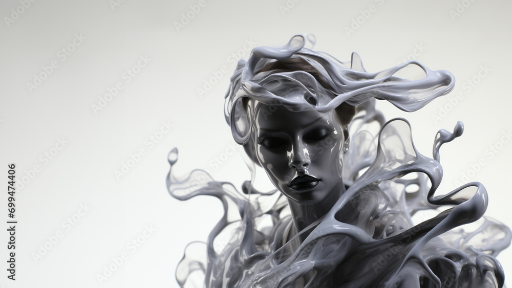 Liquid forms shaping a human silhouette, representing the fluidity and ...