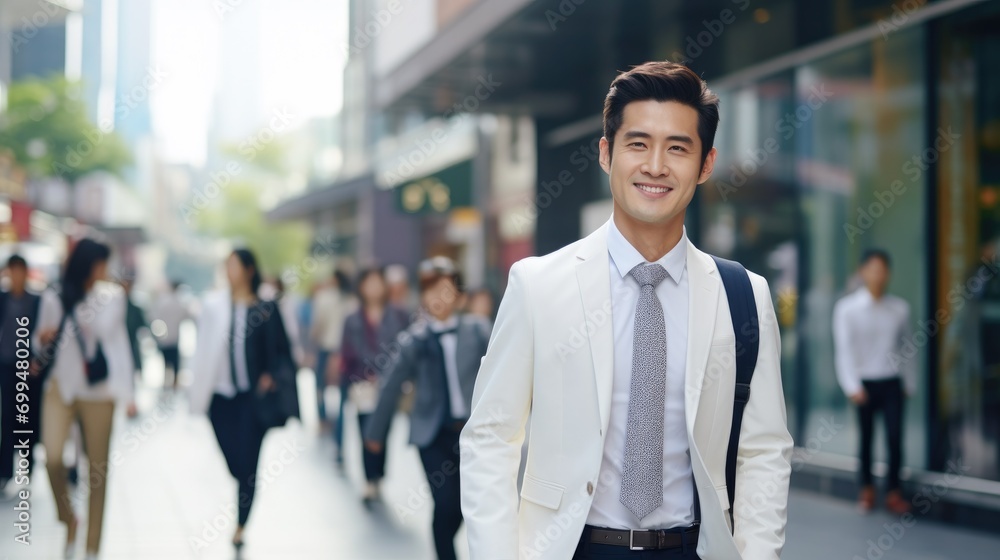 Portrait of a handsome smiling young asian chinese businessman boss in ...
