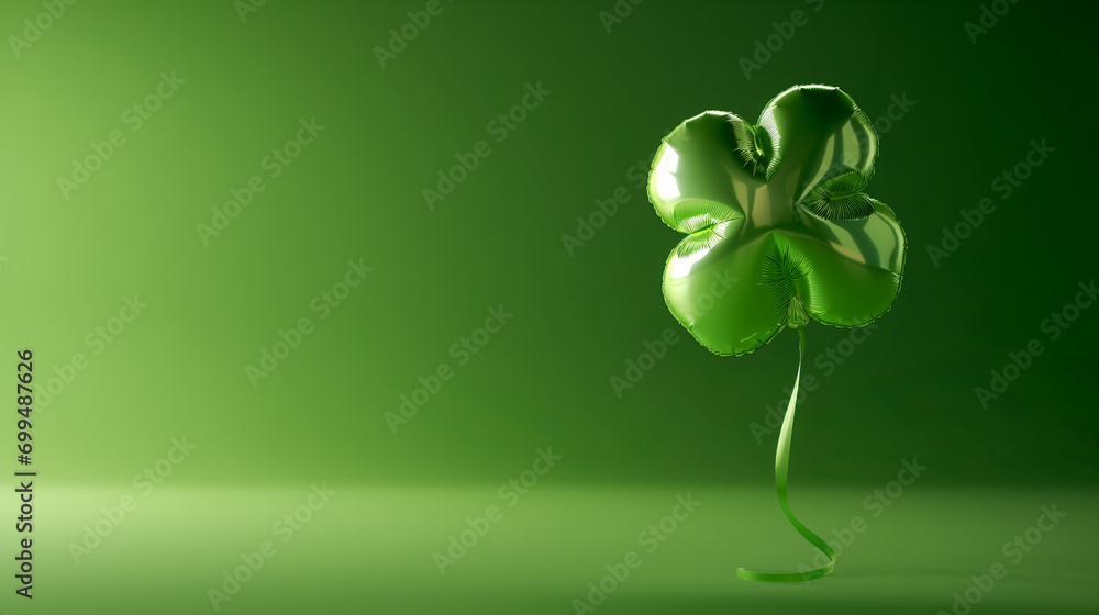 green four leaf clover shaped balloon isolated on green background with ...