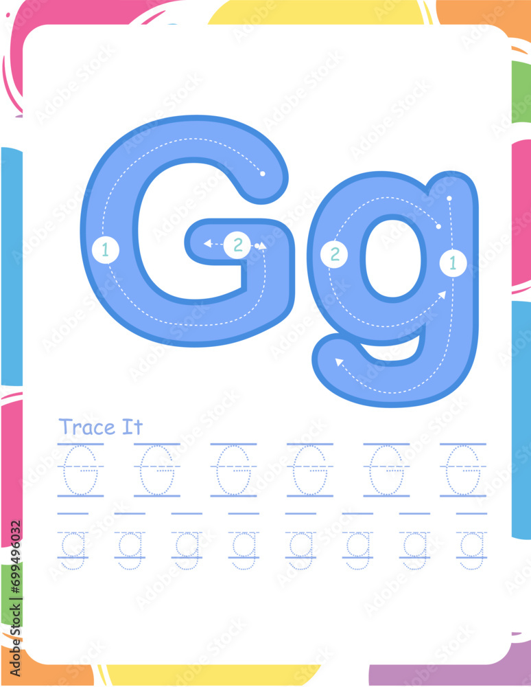 Vetor de Letter G uppercase and lowercase tracing practice Worksheet ...