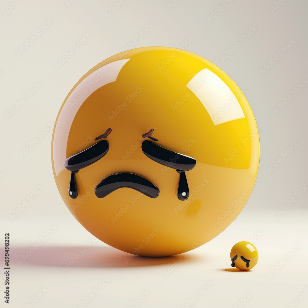 Sad and sick emoticon with teary face. Hyper-realistic, sharp-focus 3D ...