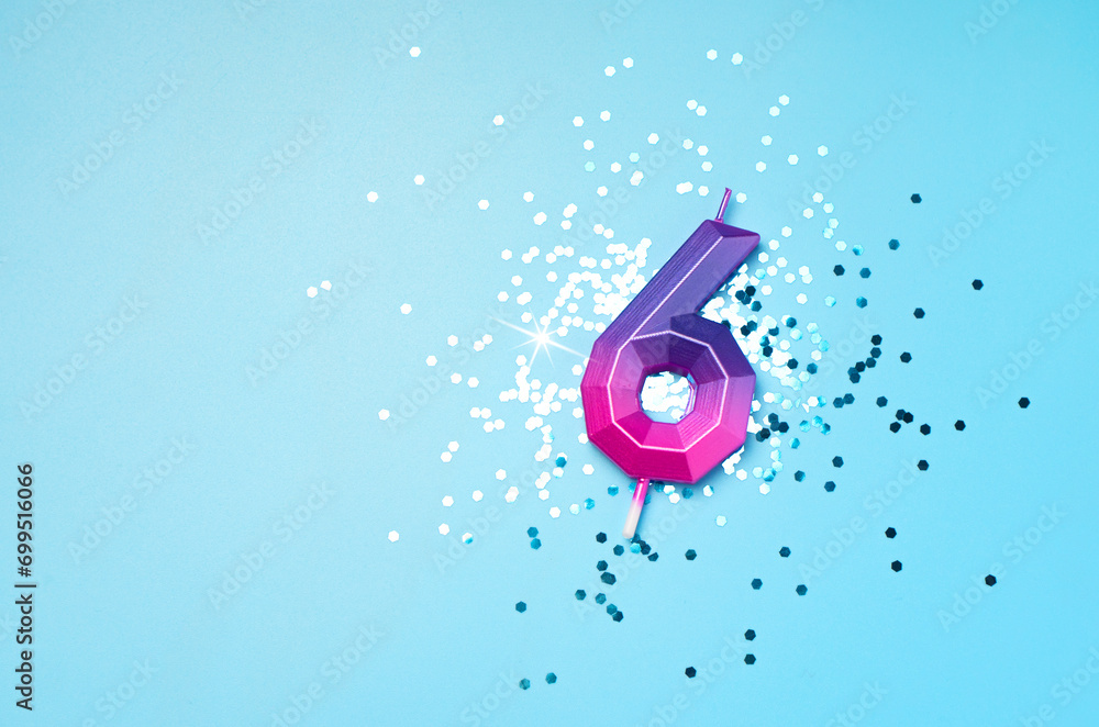 6 years celebration festive background made with colorful candle in the ...