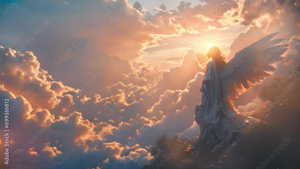 Guardian angel in heaven clouds. Archangel. Heavenly angelic spirit ...