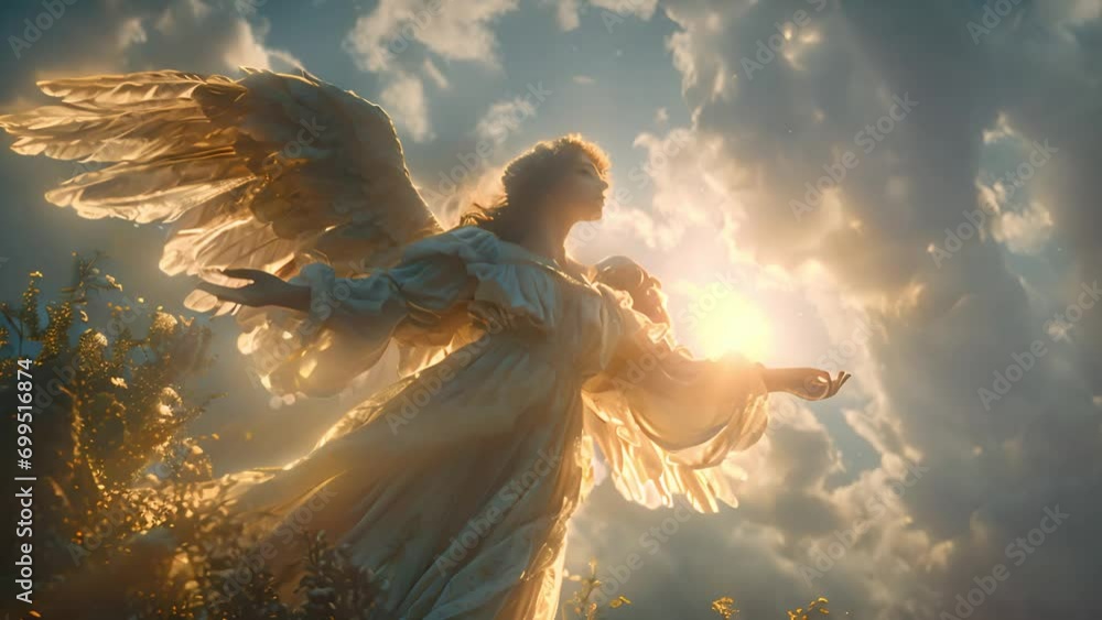 Guardian angel in heaven clouds. Archangel. Heavenly angelic spirit ...