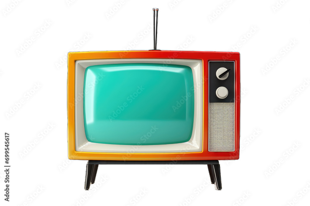 The TV has a classic 1950s look with rounded corners and a rectangular ...