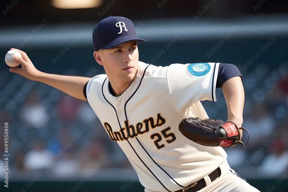 Portrait of a young white male wearing baseball player uniform in ...
