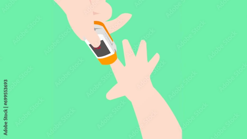 Animated pulse oximeter with green background. Oxygen saturation line ...