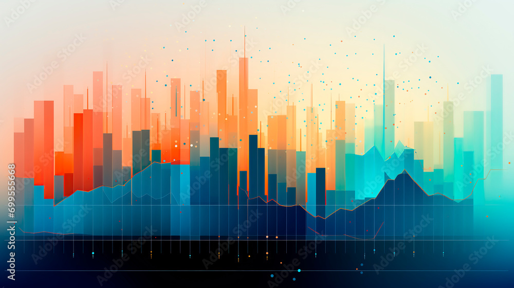 Abstract image of graphs, geometric shapes, growth and decline scales ...