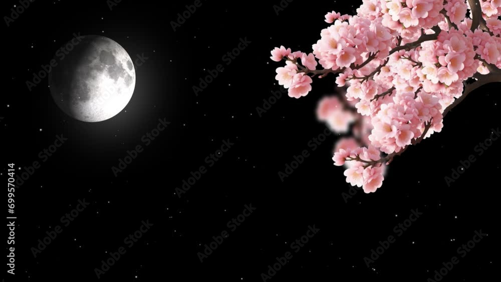 Cherry Blossom And Moon Night View Animation, Cherry Tree Flower ...
