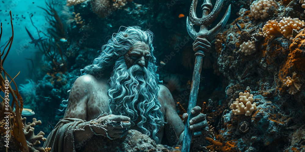Poseidon, God of the Sea: Rugged, deep blue eyes, aged with wisdom ...