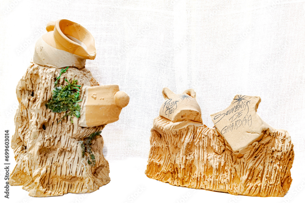 An an old broken pitcher or a jug in terracotta broken pieces with a ...