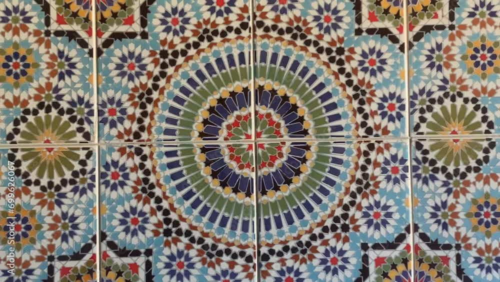 Colorful zellige tiles of a mosque in Morocco. Mosaic pattern ...