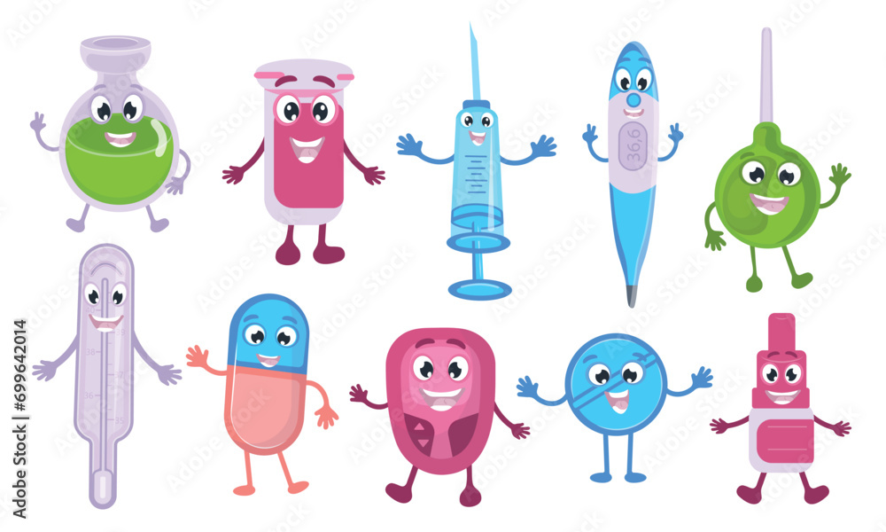 Cartoon medicament, medical instruments, tablets, capsules and medical ...