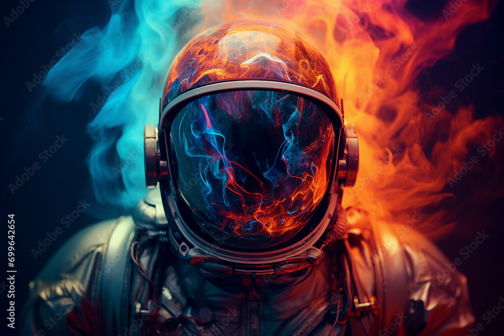 Generative AI picture of astronaut spaceman woman do space walk working ...