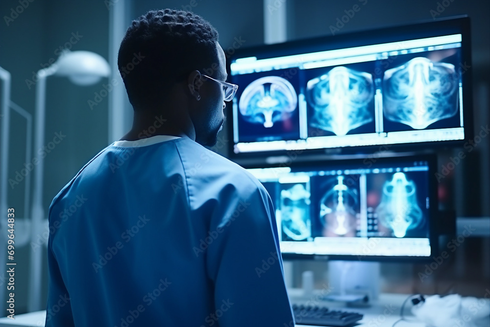 Orthopedic surgeon doctor examining patient joint x-ray bone scan in ...