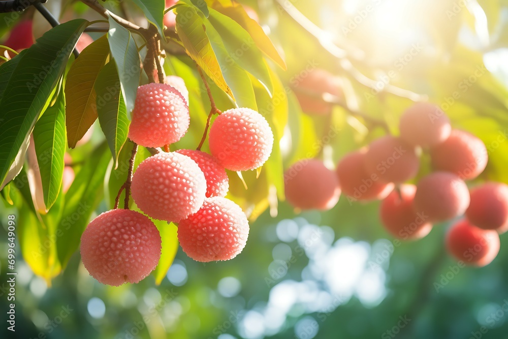 Fresh ripe lychee fruit hang on the lychee tree in the garden Stock ...