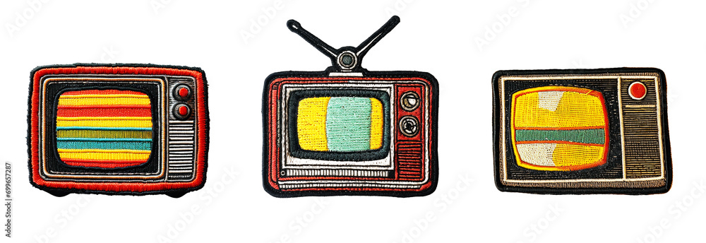 Embroidered retro tv patch sticker on transparent background Stock ...