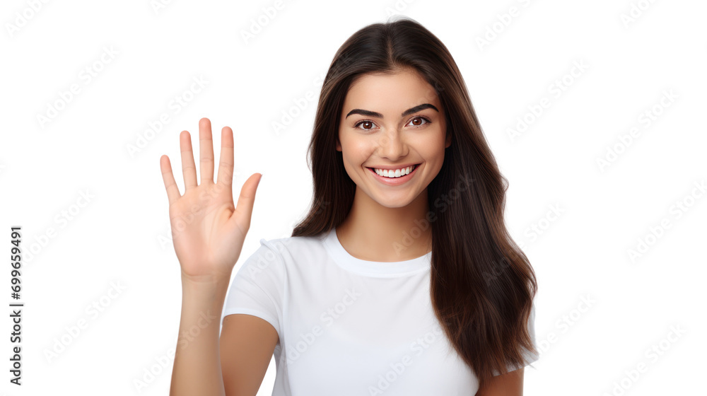woman wave hello on freelance online conference communication isolated ...
