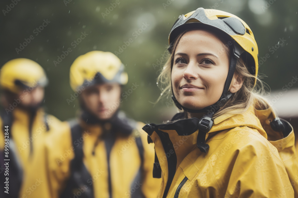 A woman and her friends are canyoning and canyoneering and trekking in ...