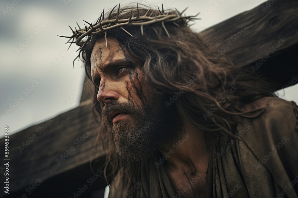 Jesus Christ wearing Crown of Thorns. Crucifixion of Christ the son of ...
