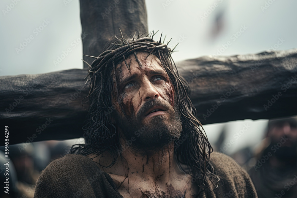 Jesus Christ wearing Crown of Thorns. Crucifixion of Christ the son of ...