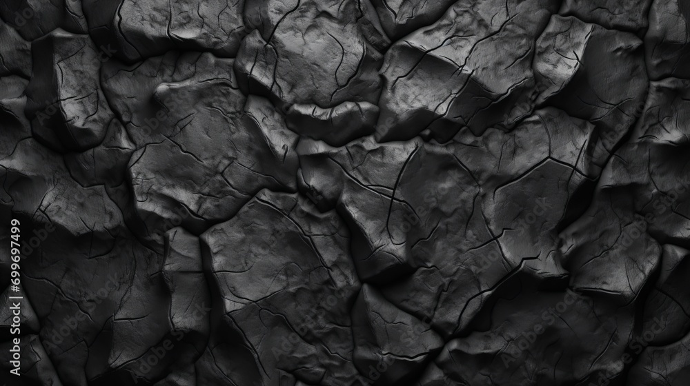 Volumetric rock texture with cracks. Black stone background with copy ...