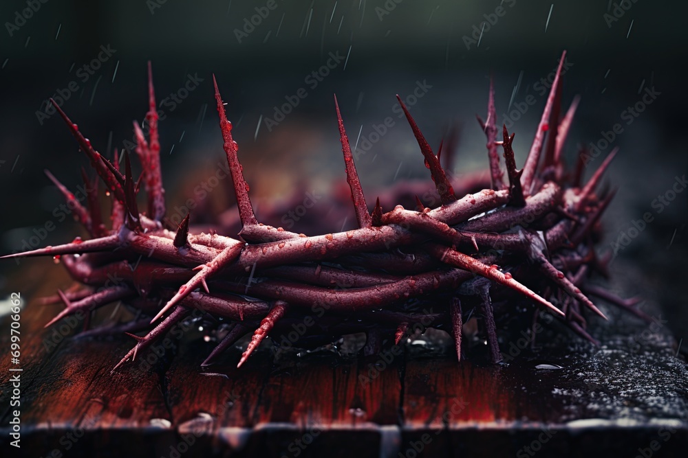 Crown of thorns covered in blood. Crucifixion of Jesus Christ. Generative Ai Stock Illustration ...