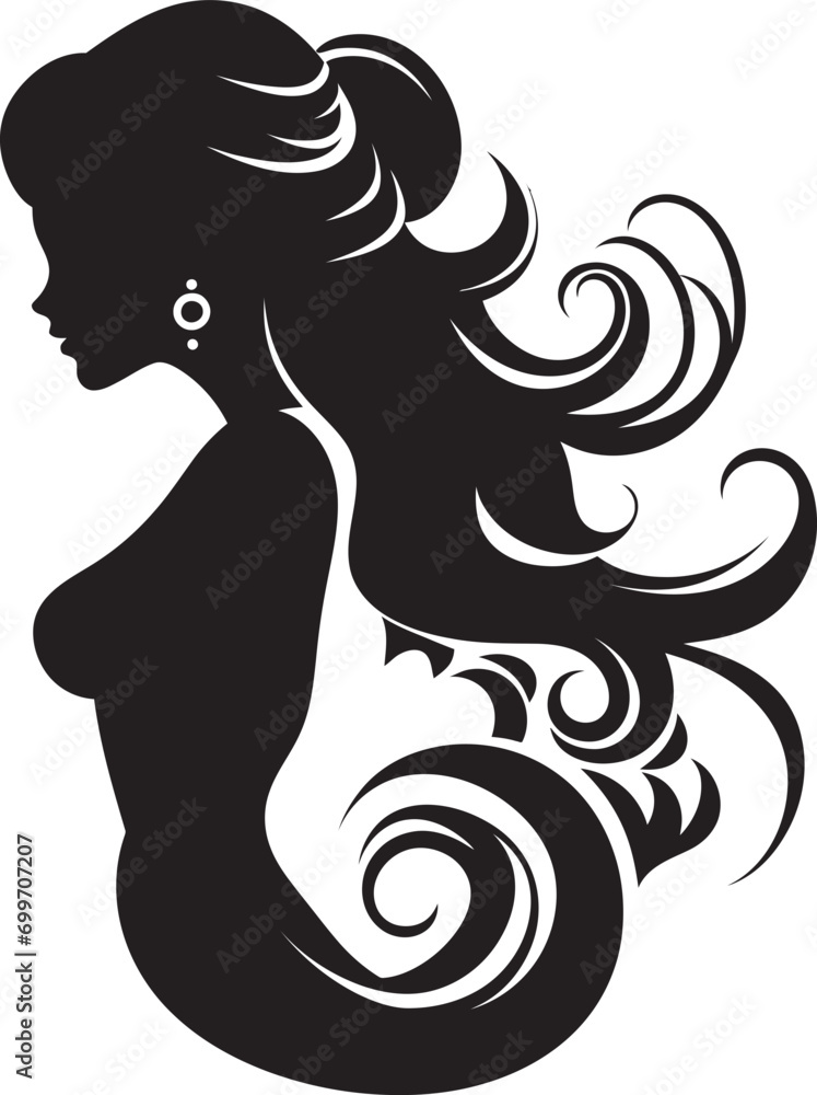 Lagoon Legend Mermaid Vector Emblem Abyssal Elegance Black Mermaid Icon ...