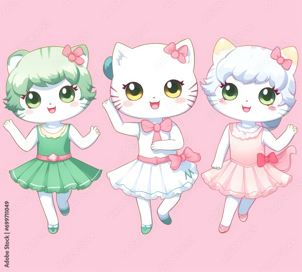 three cute little girls dressed up as cats and cats are standing next ...