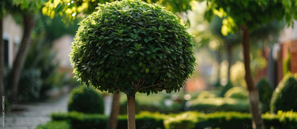 Compact tree with a round canopy, approximately 4 m in height and width ...