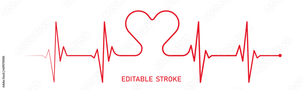 Poster Editable line medical heart rhythm diagram, red EKG, ECG ...