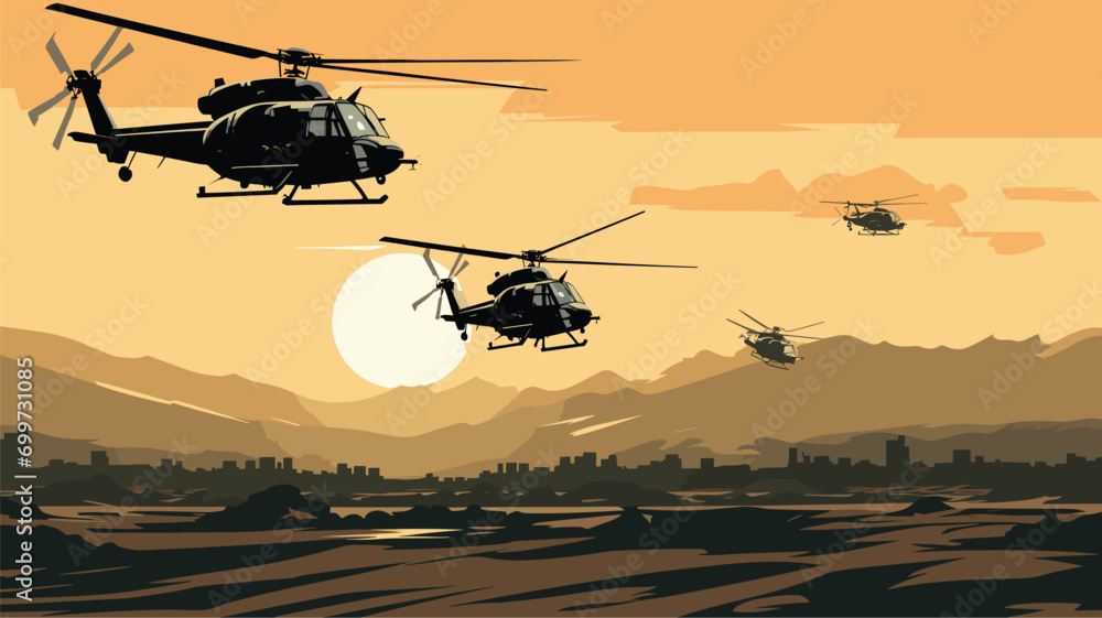 military prowess of helicopters in a vector scene featuring military ...