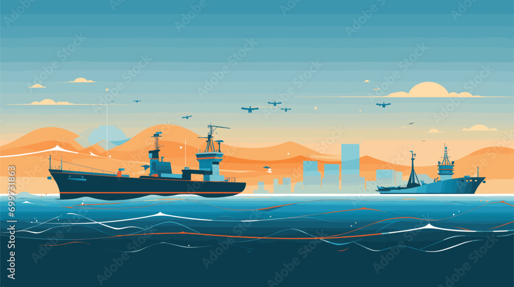 maritime transportation with a vector scene featuring electric and ...