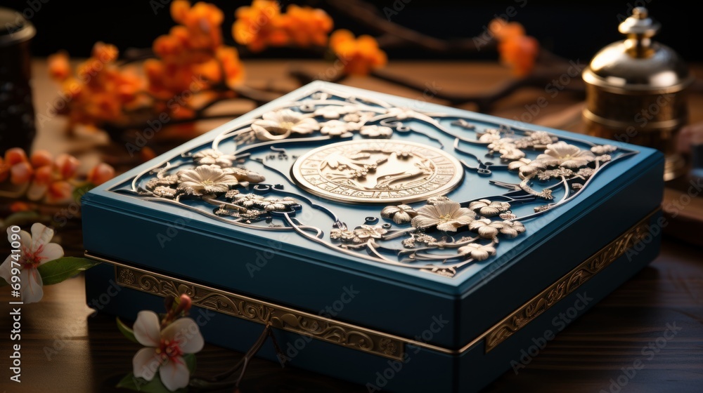 Design a mid - autumn moon cake box, mysterious blue box cover, Stock ...