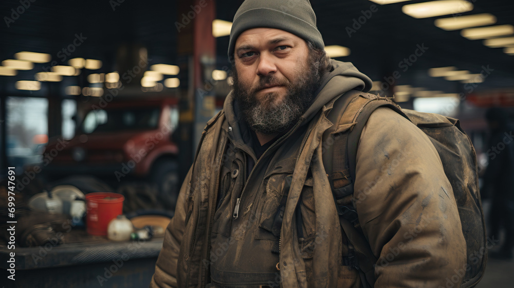 Life on the Road: Portrait of a Gritty, Hardworking Trucker at a Gas ...